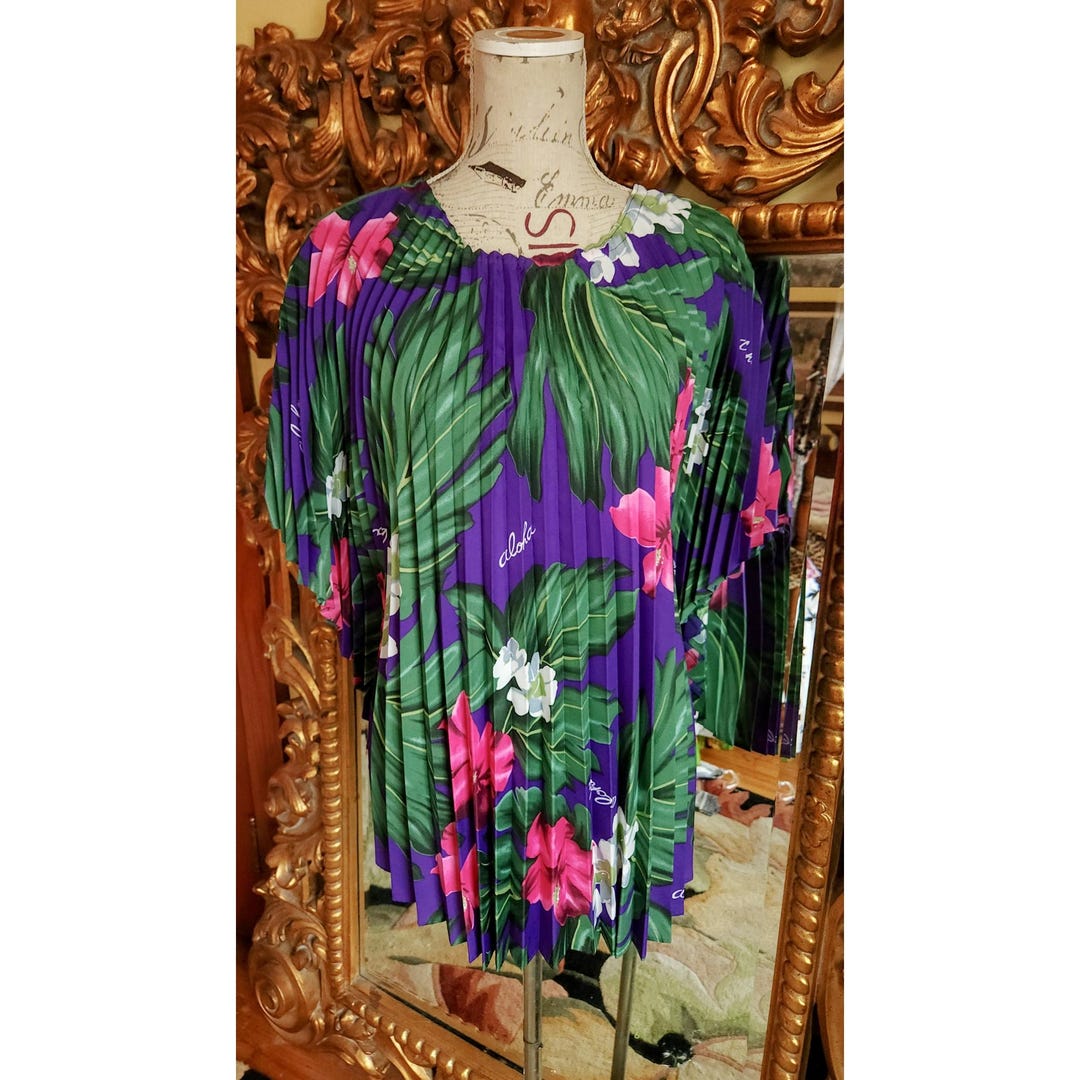Vintage Royal Creations Accordian Pleat Aloha Hawaiian Top - Etsy