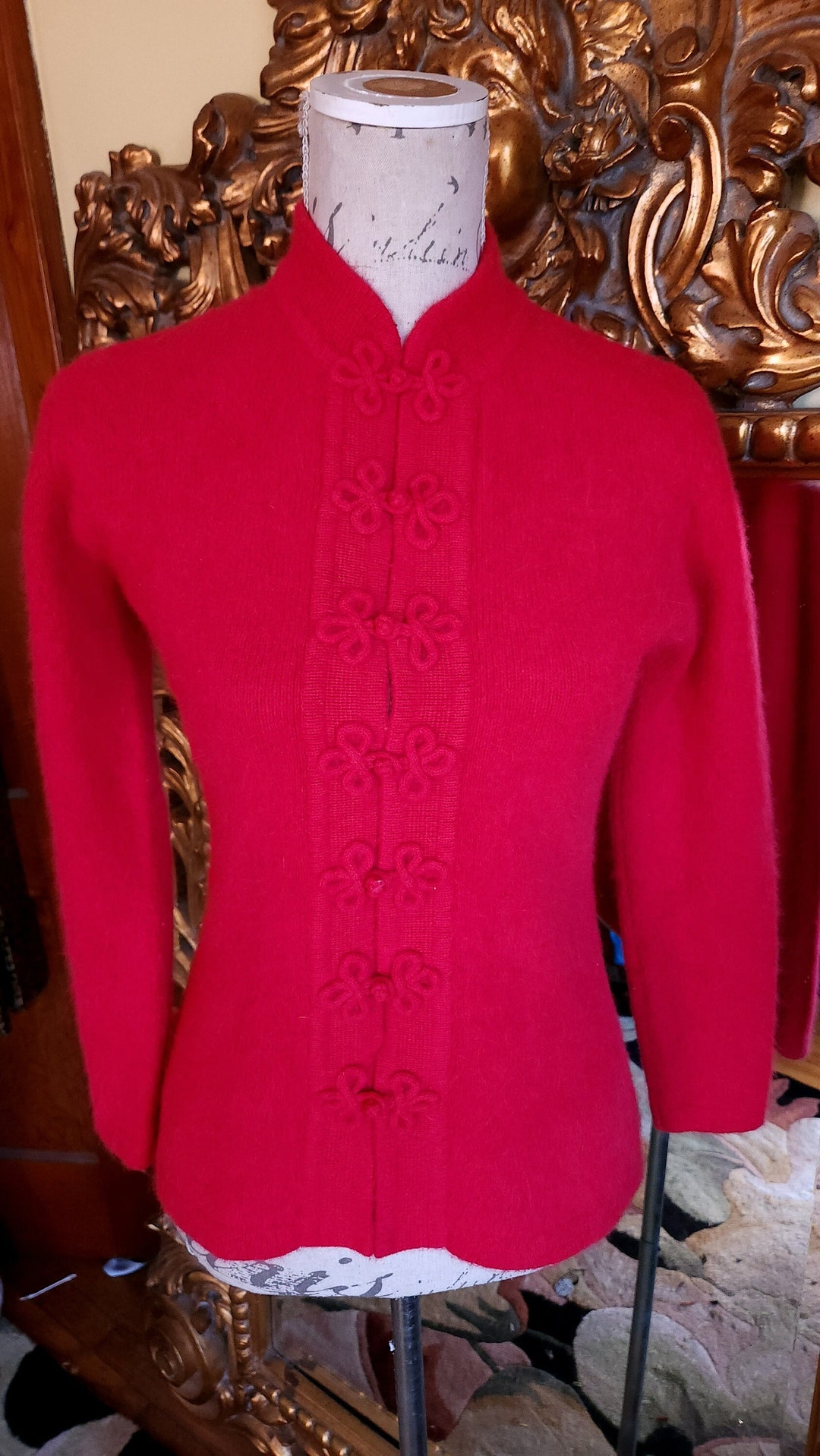 Vintage 50's Panda Red Angora Sweater With Frog Closures - Etsy