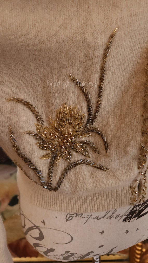 Vintage 50's Jo Ro Lambswool and Angora Beaded Beige … - Gem
