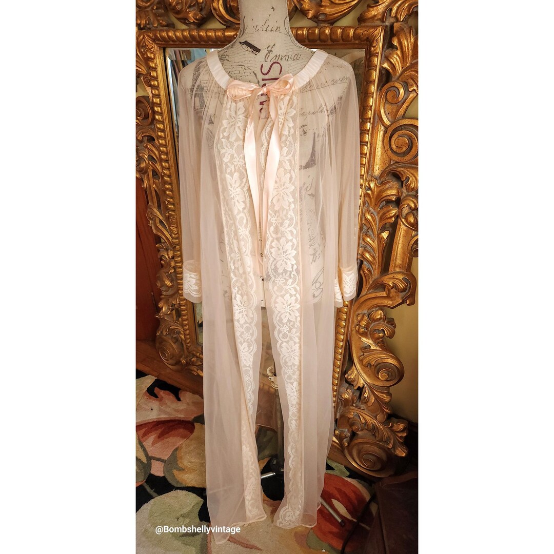 Vintage 60's Powers Model Sheer Peach Double Chiffon Long Peignoir Robe ...