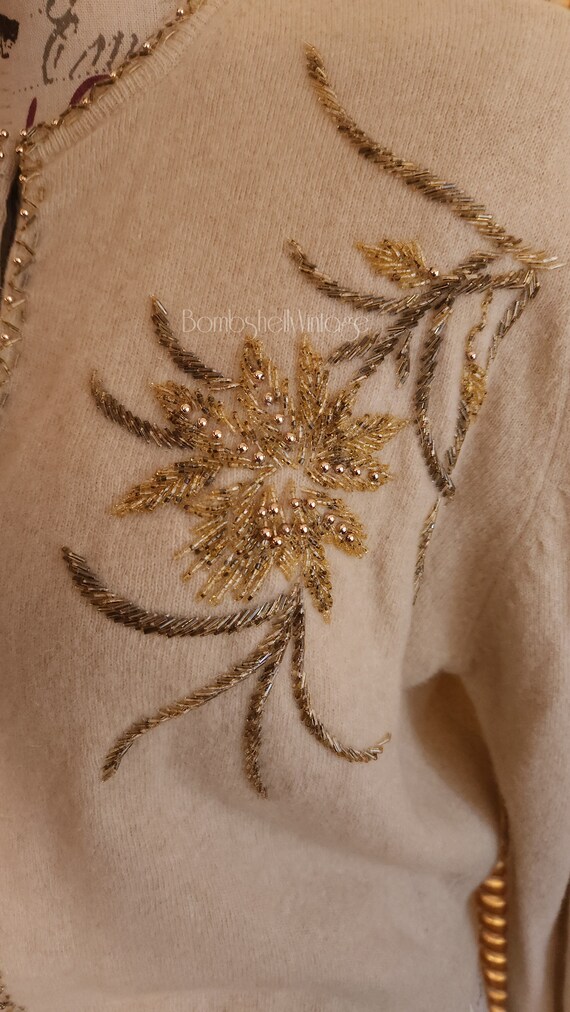 Vintage 50's Jo Ro Lambswool and Angora Beaded Beige … - Gem