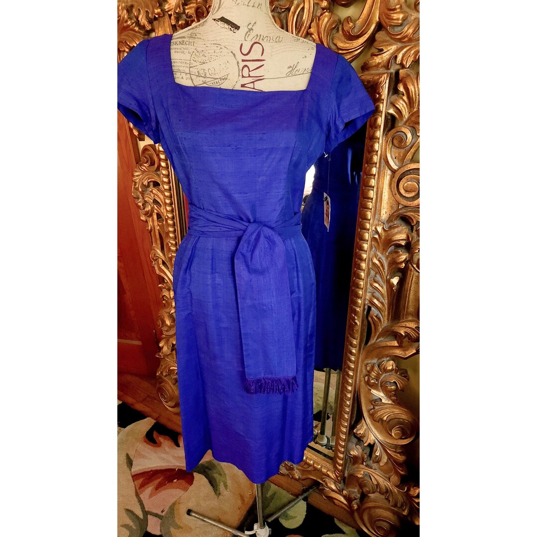 Vintage 60's Irridescent Purple Silk Shantung Sheath Dress With Fringe ...