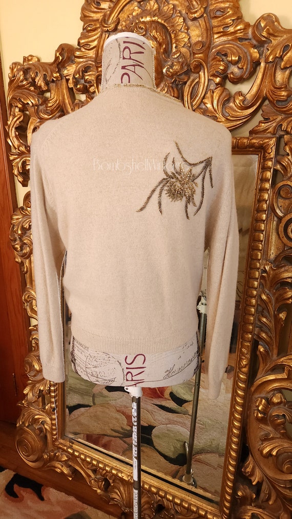 Vintage 50's Jo Ro Lambswool and Angora Beaded Beige … - Gem
