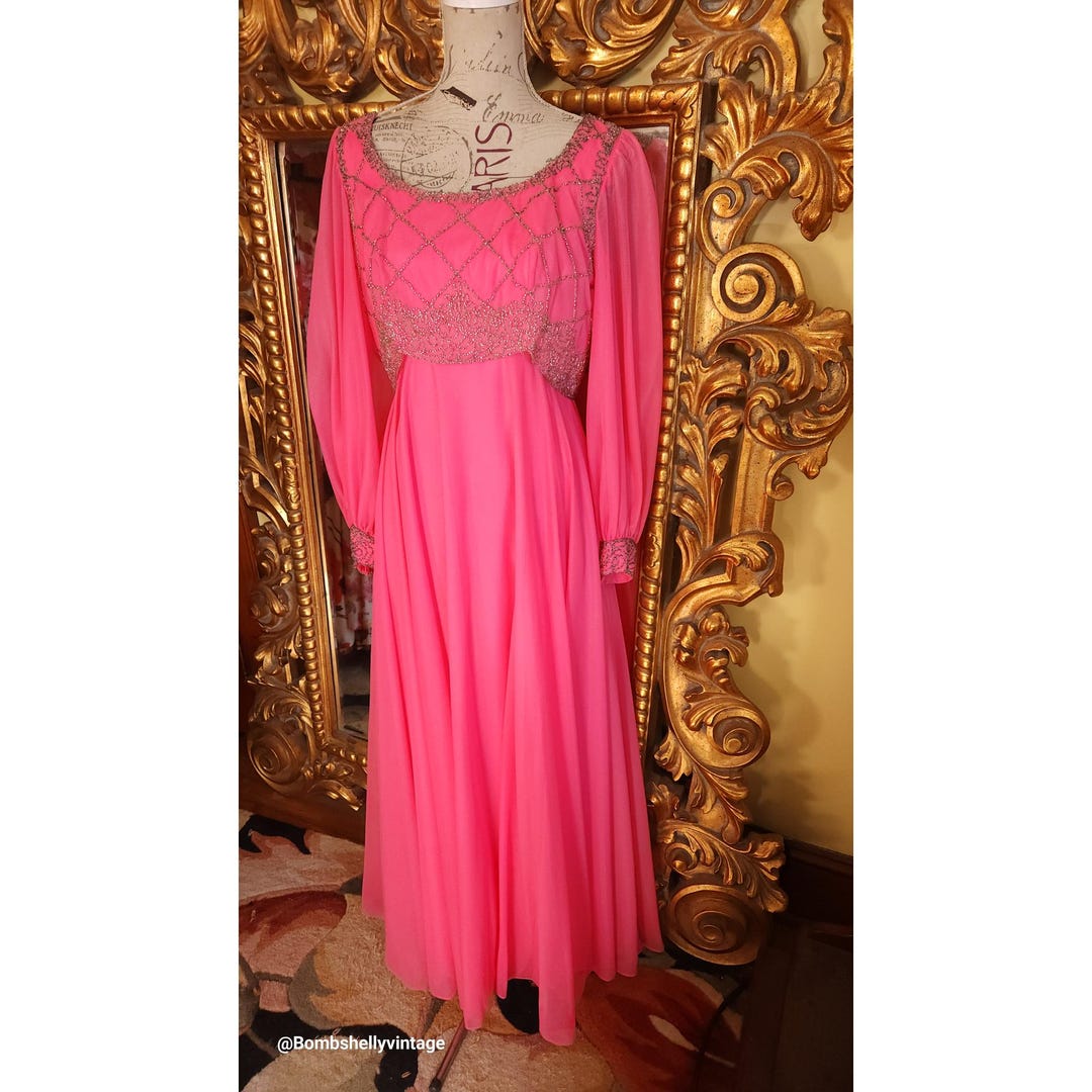 Vintage 60's Mike Benet Formals Coral Pink Beaded Chiffon Formal Gown ...