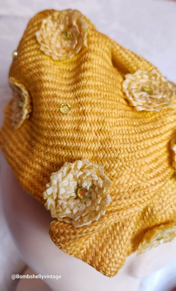 Vintage 50's Yellow Straw Sculptural Pointed Hat with… - Gem