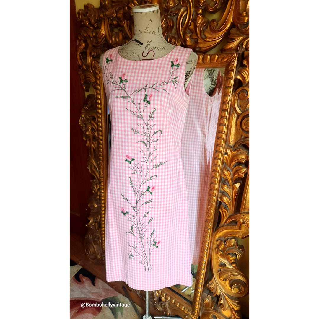 Vintage 60's Serbin by Muriel Ryan Pink Gingham Check Sheath Dress With ...