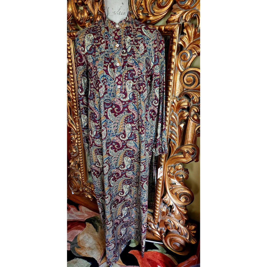 Vintage 70's Alternatives Brown and Red Paisley Long Cotton Dress - Etsy