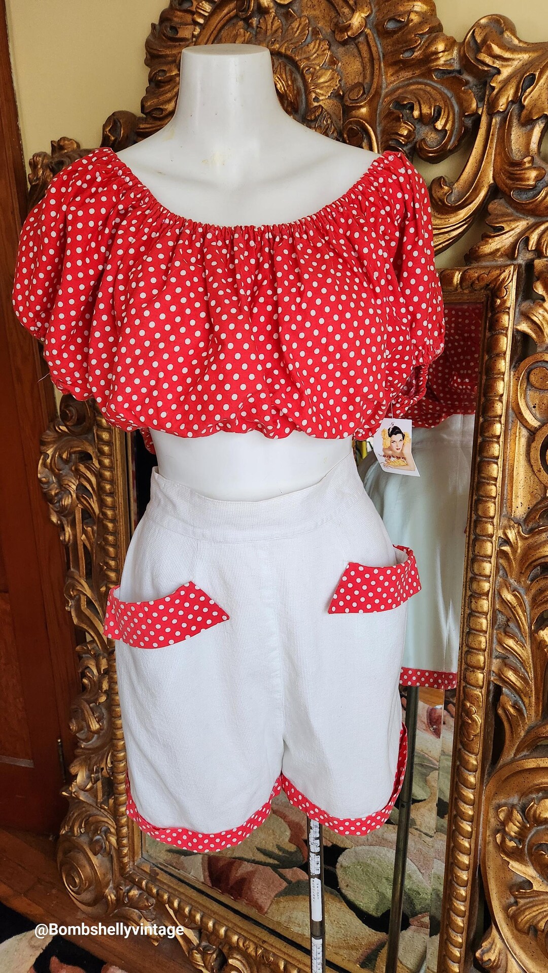 Vintage 50's Red and White Polka Dot Pin up Short Set - Etsy