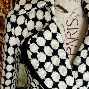 Vintage Yedina Black & White Fashion Double Breasted Belted Woven Coat ...