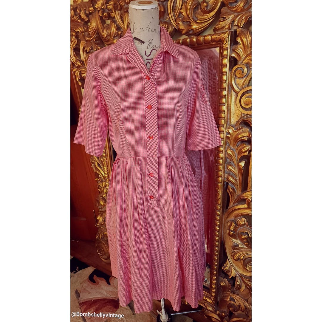 Vintage 50's Marcy Lee Dallas Red Gingham Check Cotton Day Dress - Etsy