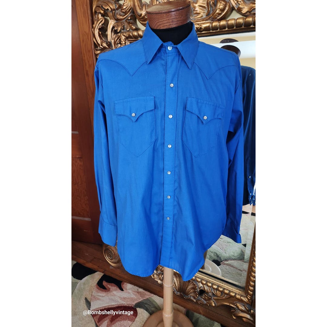 Vintage 80's Men's Ely Cattleman Blue Metallic Stripe Western Shirt With Pearl Snaps - Etsy