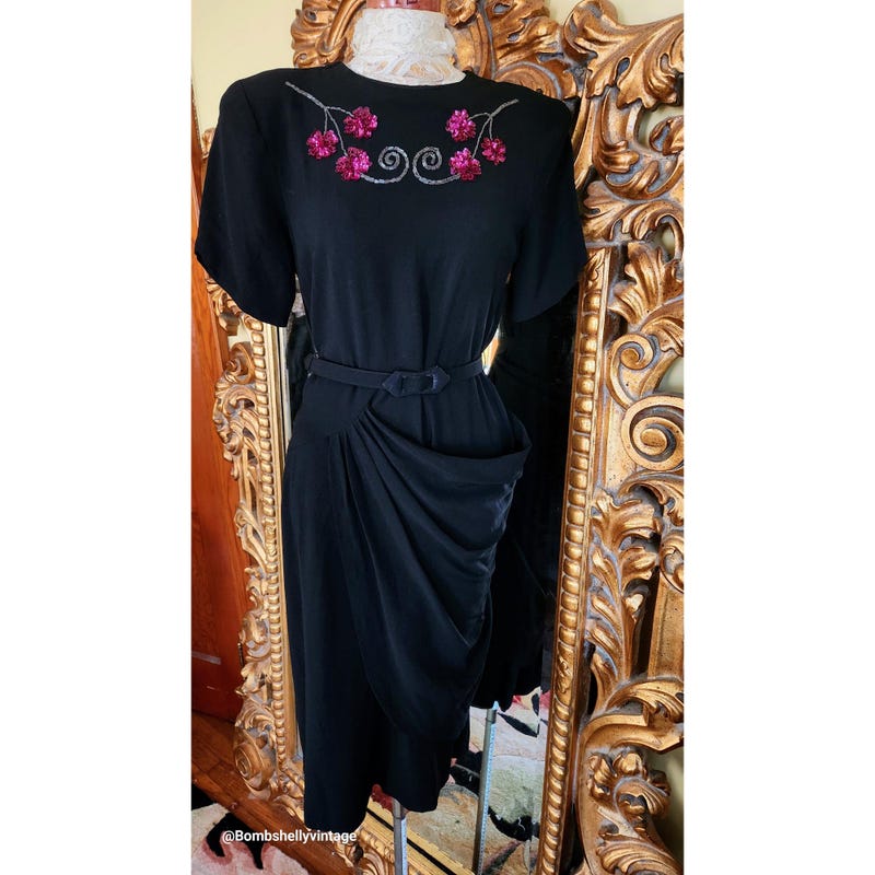 Crepe Sequin Dress 40s - Etsy