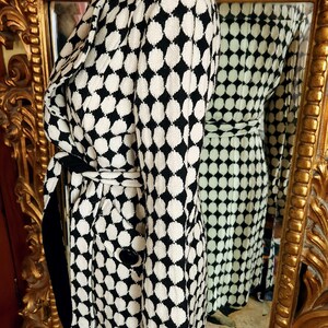 Vintage Yedina Black & White Fashion Double Breasted Belted Woven Coat ...