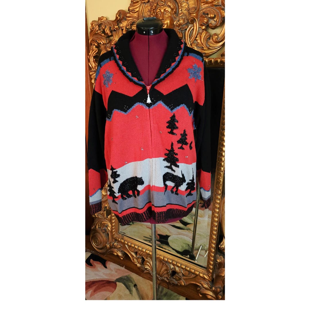 Vintage Storybook Knits Winters Journey Holiday Theme Sweater 1X New ...