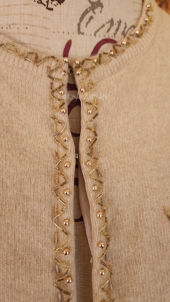 Vintage 50's Jo Ro Lambswool and Angora Beaded Beige … - Gem