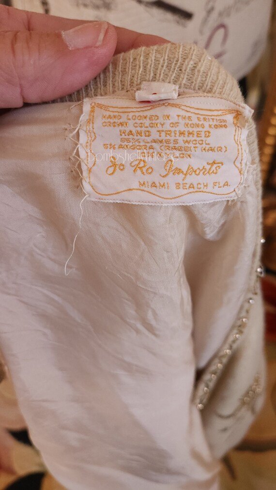 Vintage 50's Jo Ro Lambswool and Angora Beaded Beige … - Gem