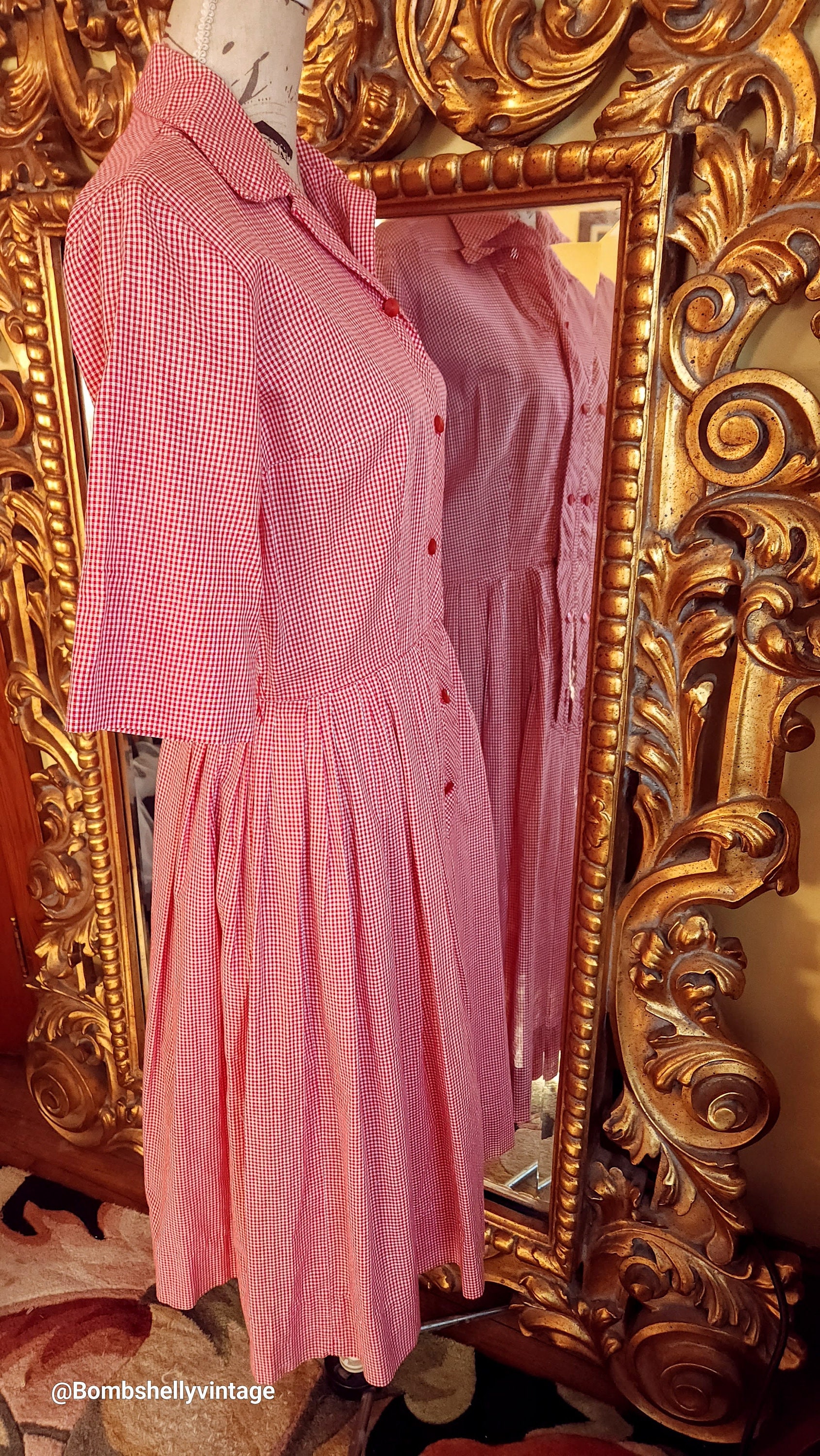 Vintage 50's Marcy Lee Dallas Red Gingham Check Cotton Day Dress - Etsy