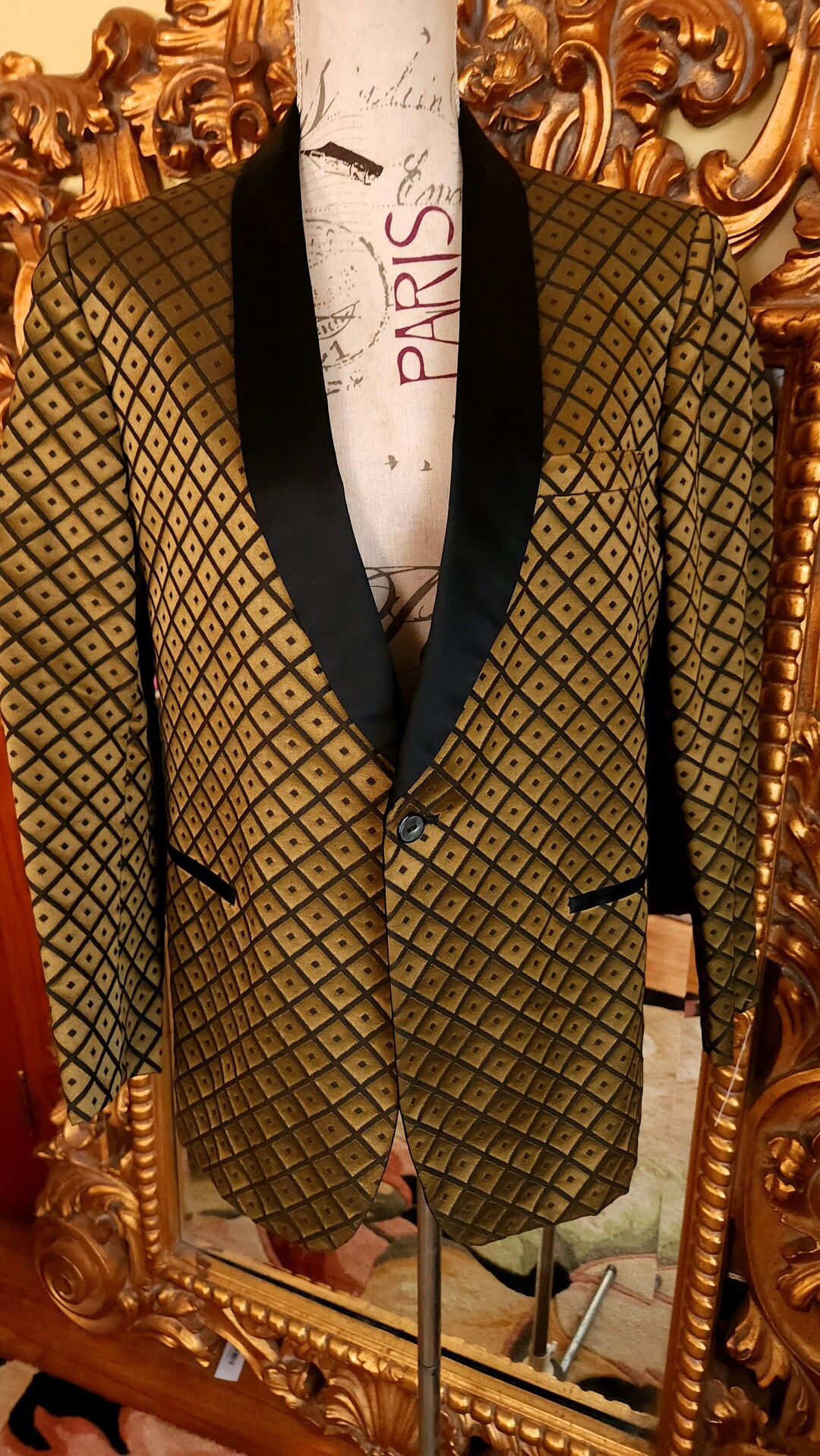 Vintage 50's Men's Melfetano Rockabilly Gold and Black Satin Diamond ...