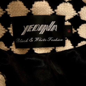 Vintage Yedina Black & White Fashion Double Breasted Belted Woven Coat ...