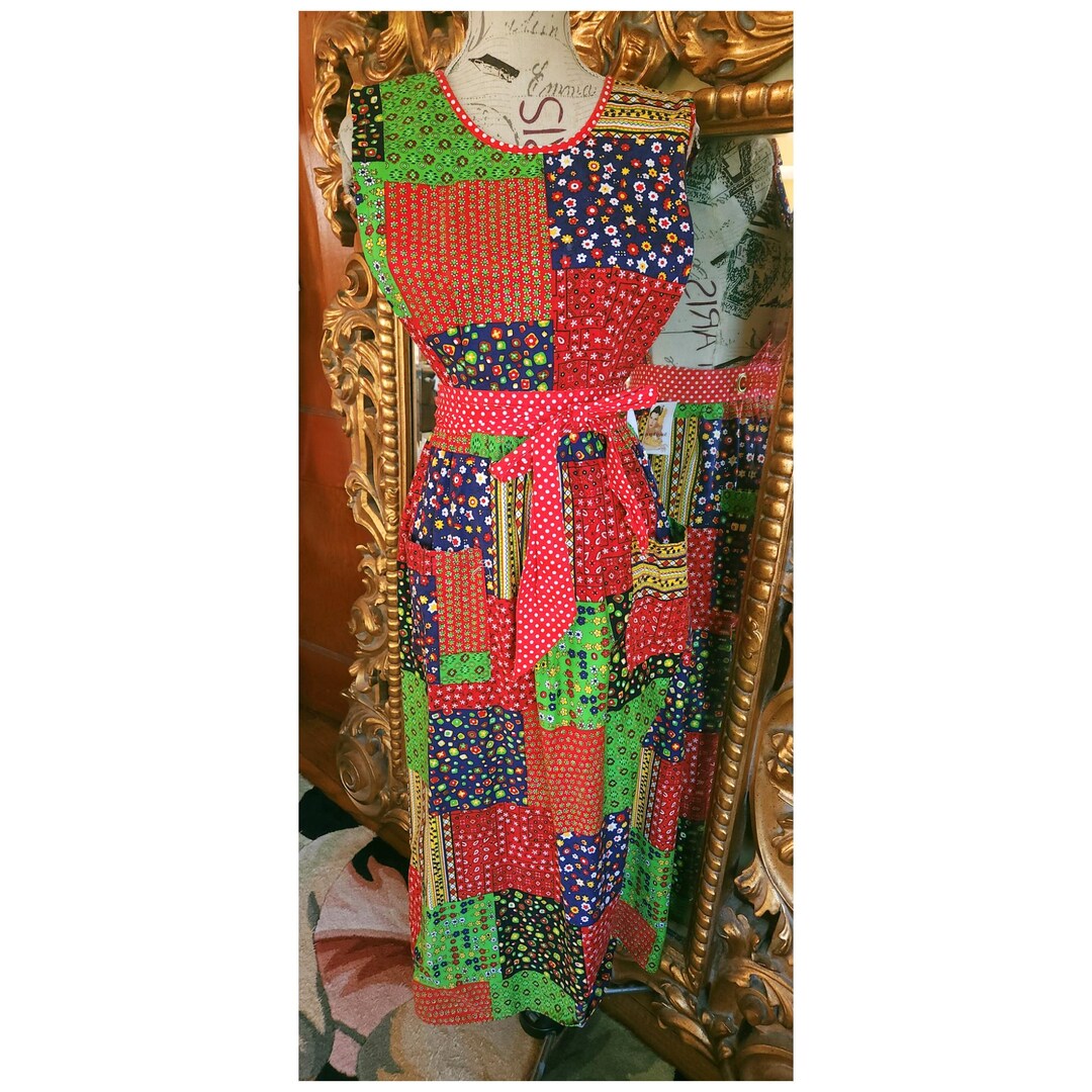 Vintage 70's Design House Japan Pinafore Wrap Around Calico Patchwork ...