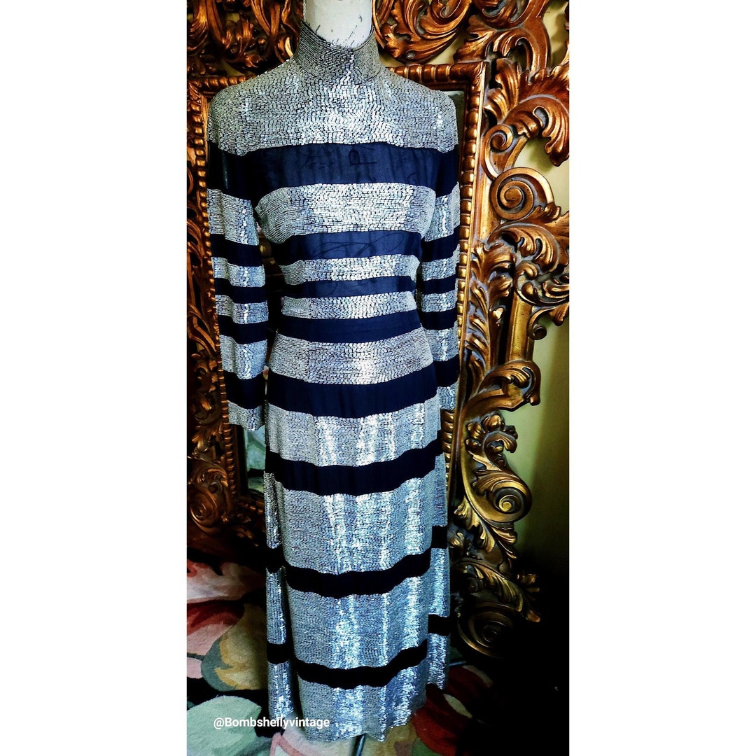 Vintage 60's Isabelle Gerhart Custom Designed Silver Beaded Silk ...