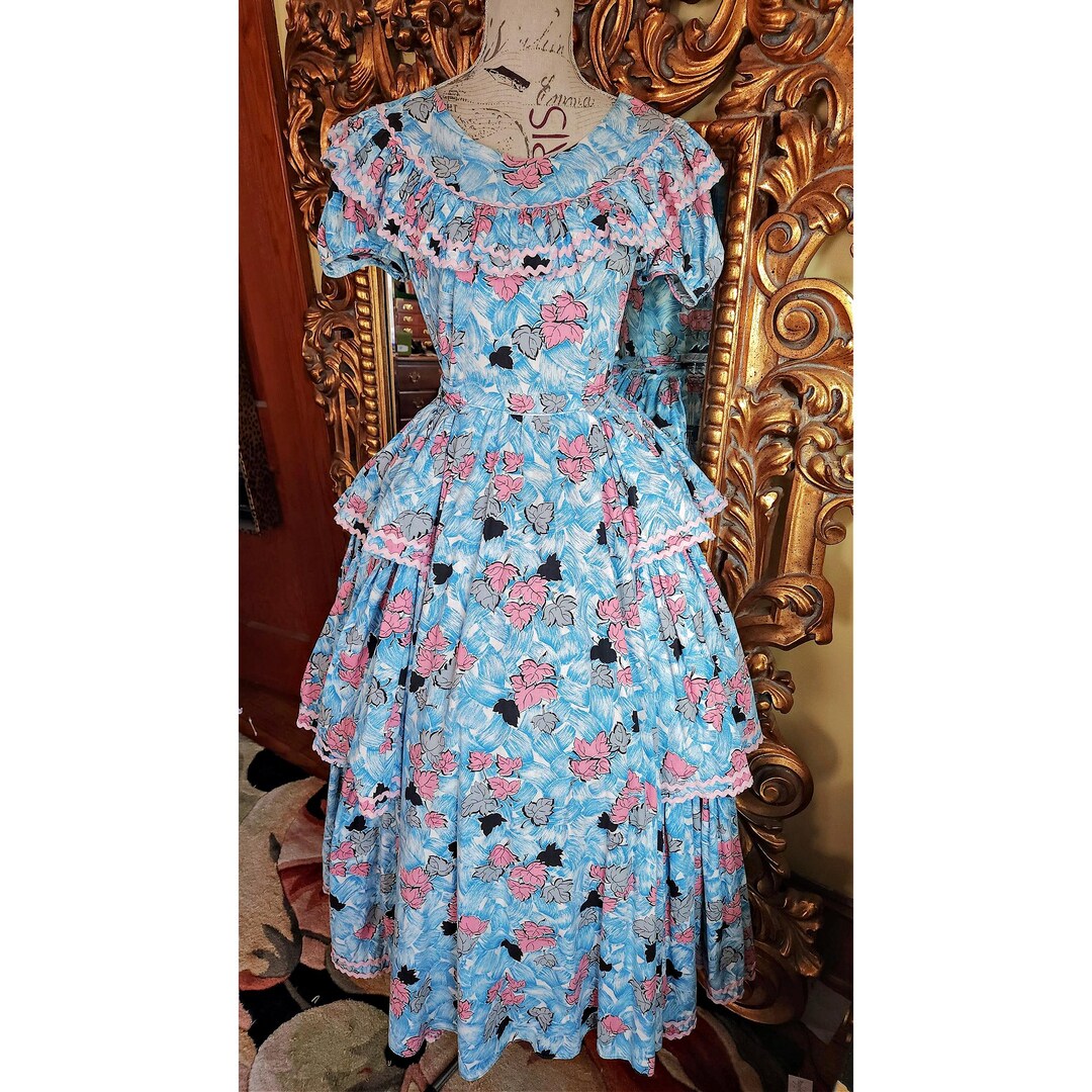 Vintage 40's Donnell's of Dennver Blue and Pink Barn Dance Square Dance ...