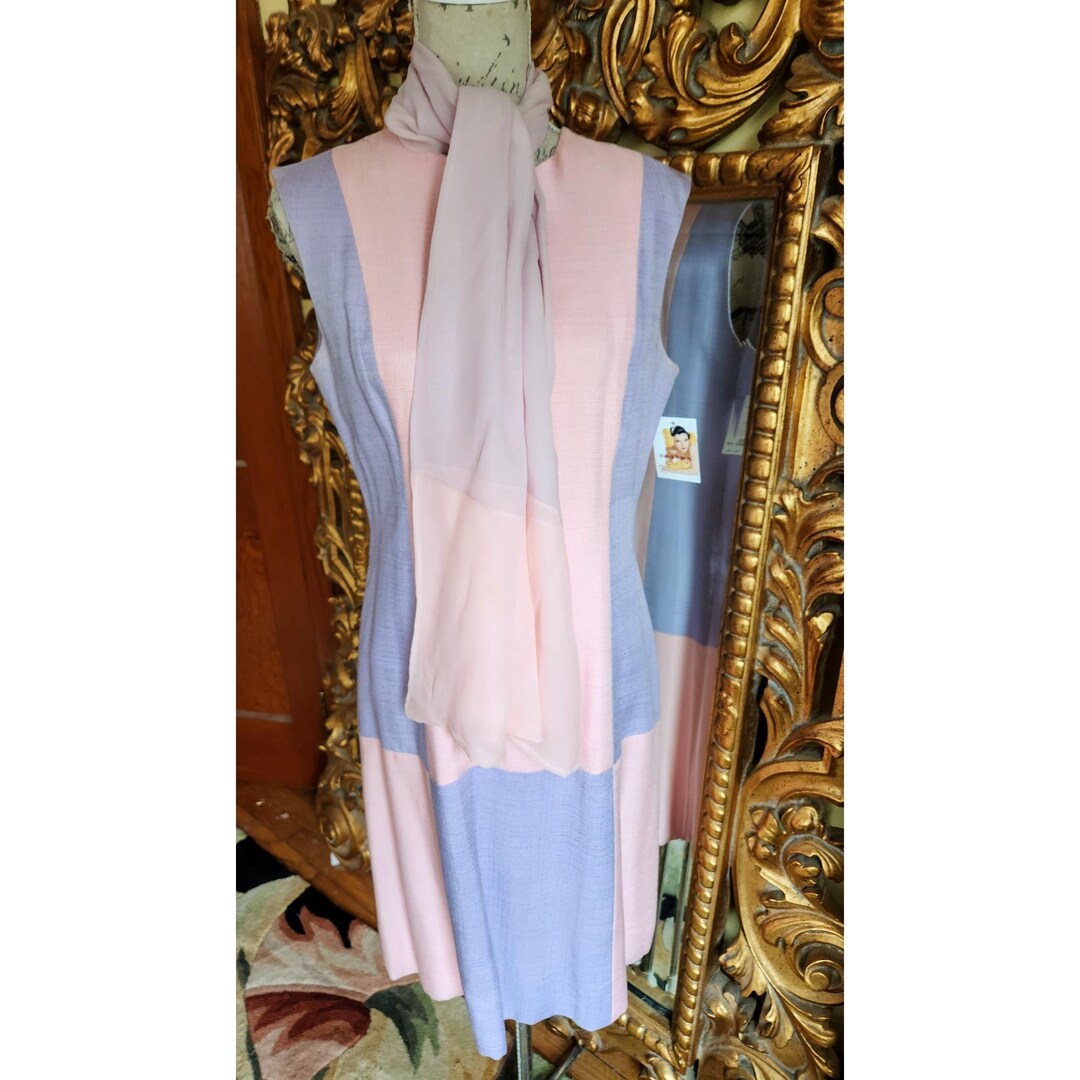 Vintage 60s Designer Adele Simpson Pink and Purple Linen Color Block ...