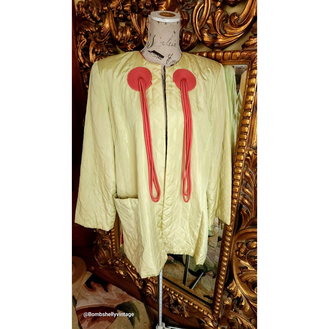 Vintage 40's Textron Pale Green and Coral Quilted Short Robe Jacket - Etsy