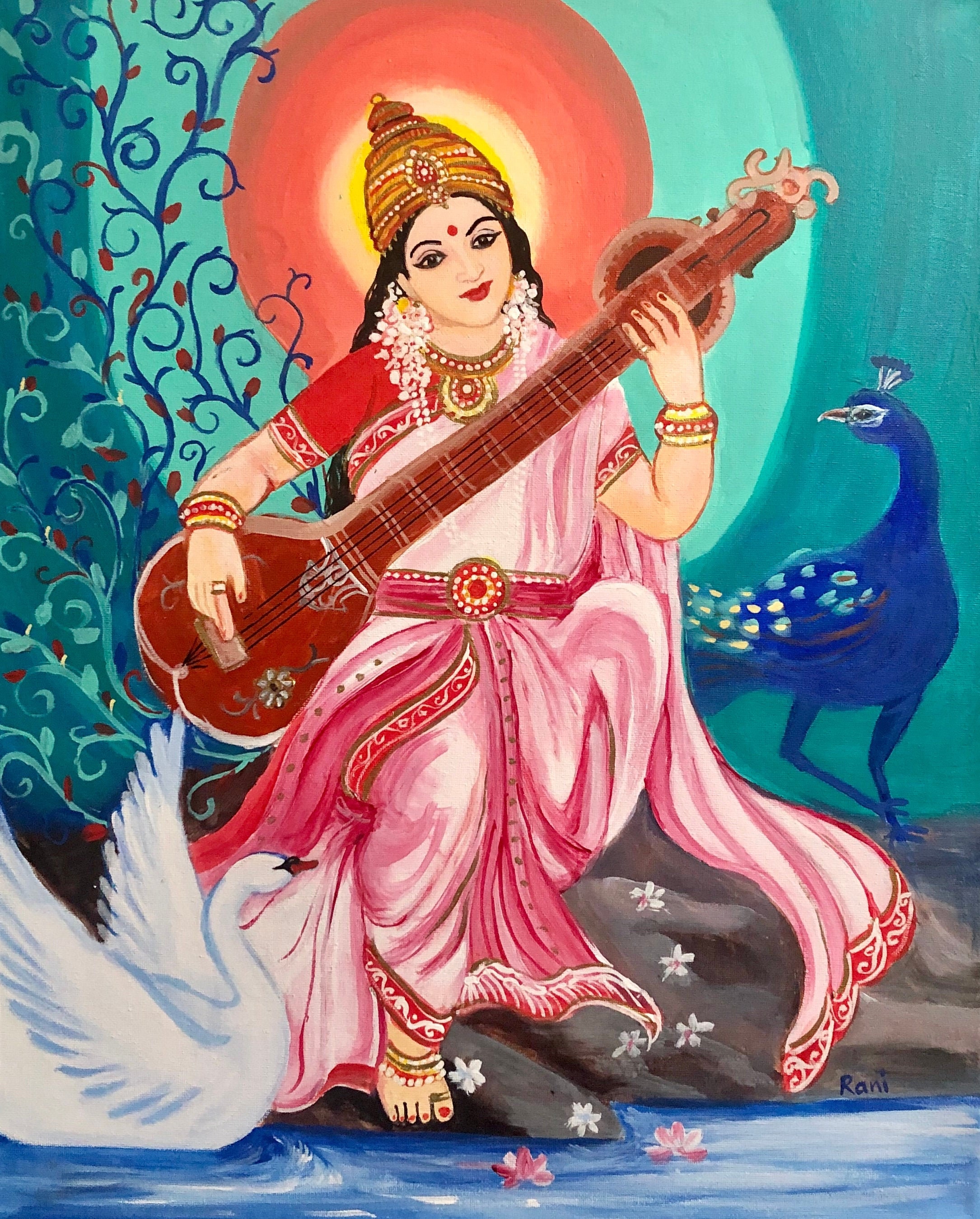 Saraswati With Peacock