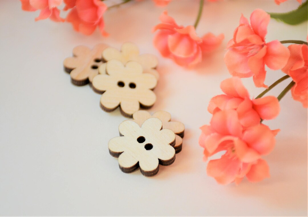 7/8" Wood Buttons, Flower Shaped Buttons, Flower Buttons, Wood Flower ...