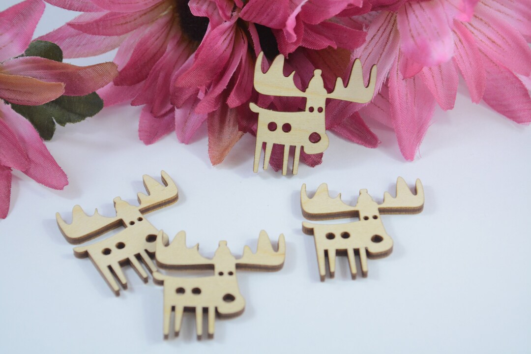 1.5" Wood Moose Buttons, Moose Buttons, Moose Shaped Buttons, Moose ...