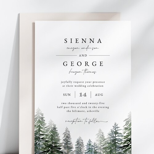 Pine Tree Wedding Invitation Template Set Casual Printable - Etsy