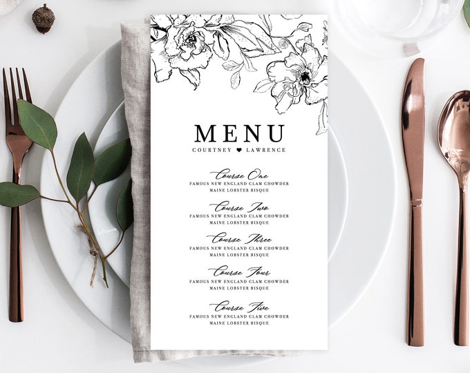 Printable Dinner Menu, Rehearsal Dinner, Wedding Reception, Editable ...