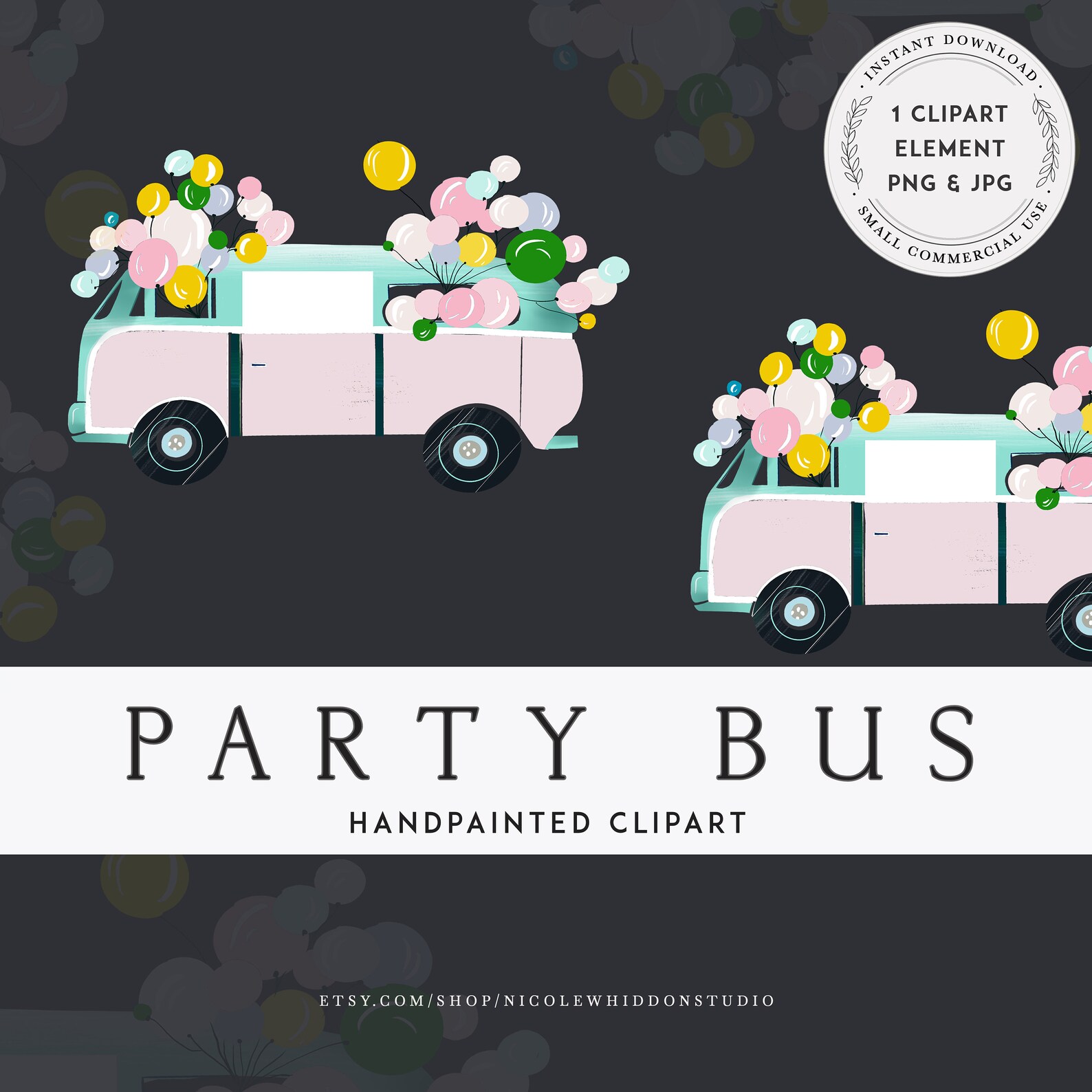 Girl Birthday Party Clipart Party Bus Drive-through Party - Etsy