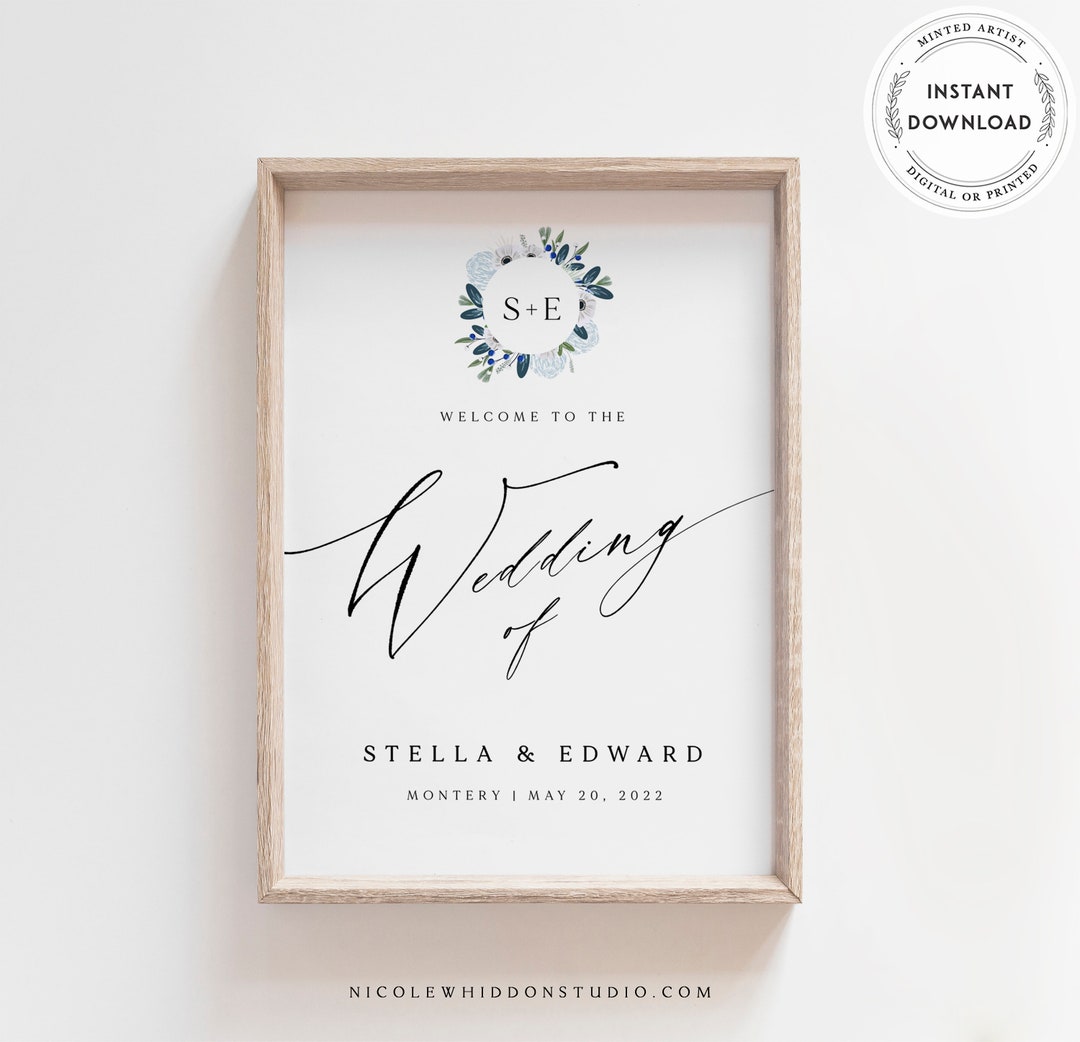 Dusty Blue and Green Welcome Sign Download Rustic Garden - Etsy