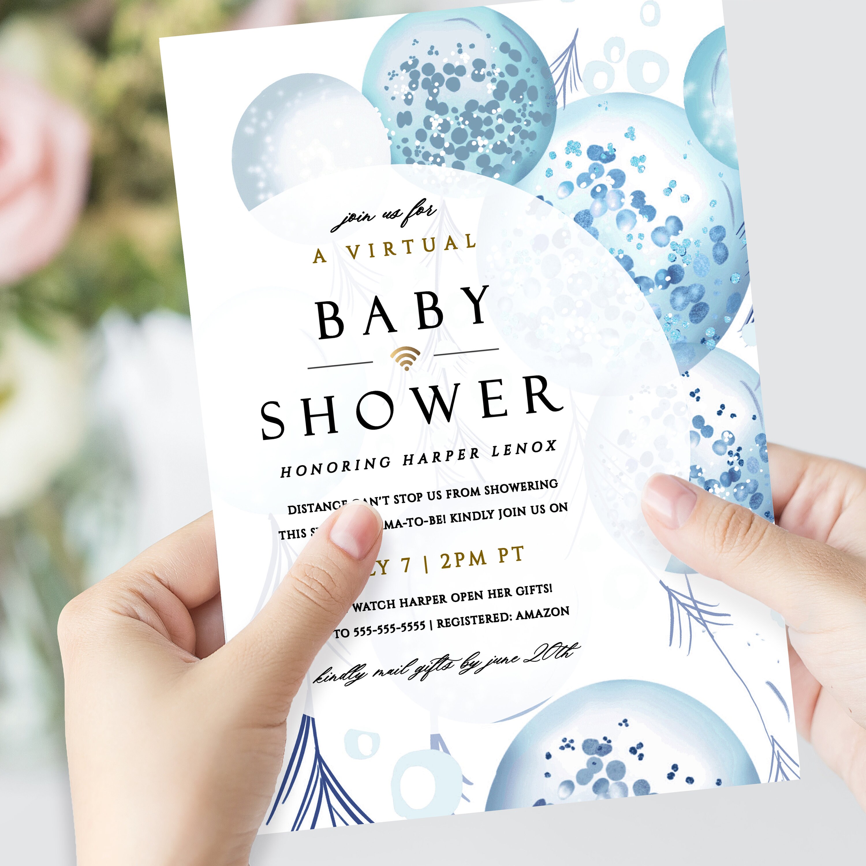 Virtual Boy Baby Shower Invitation Digital Printed | Etsy