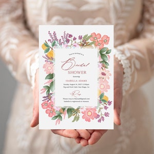 Blush Bridal Shower Invitation, Customizable Printed Invites With ...