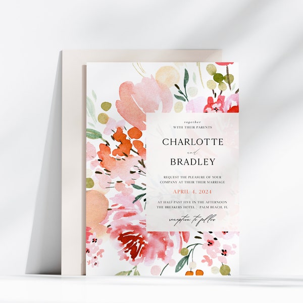 Watercolor Wedding Invitation Template' - Etsy
