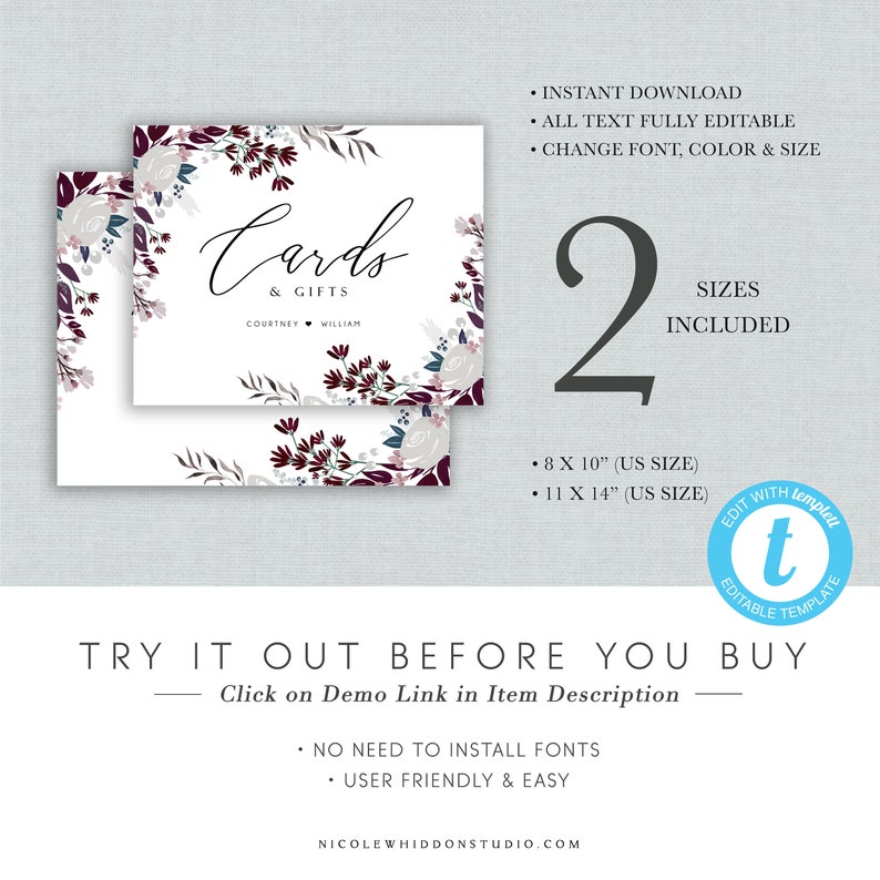 Editable Sign Template 8x10 Cards Sign Wedding Sign - Etsy