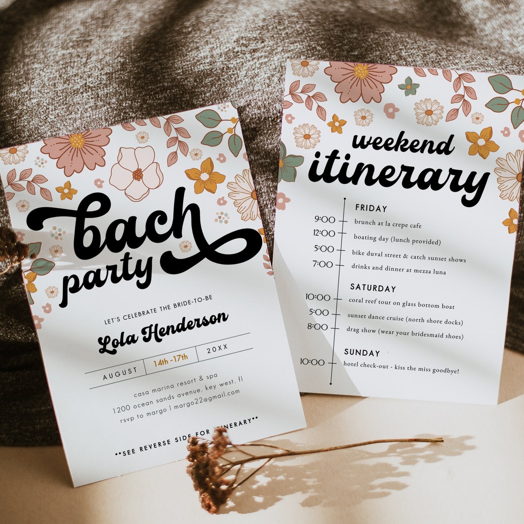 Retro Bachelorette Invitation, Editable Itinerary, INSTANT DOWNLOAD ...