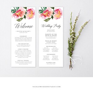 PROGRAM TEMPLATE Instant Download Pink Blush Peonies - Etsy
