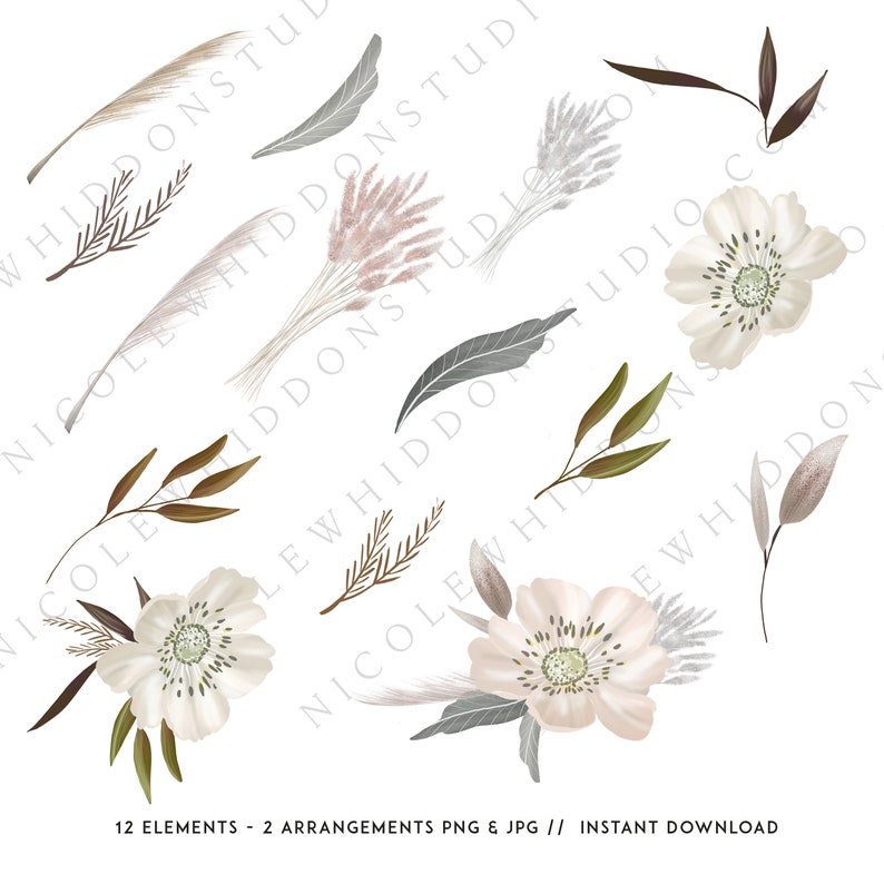 Pampas Grass Clipart Dried Grass Clip Art Bohemian Small Etsy