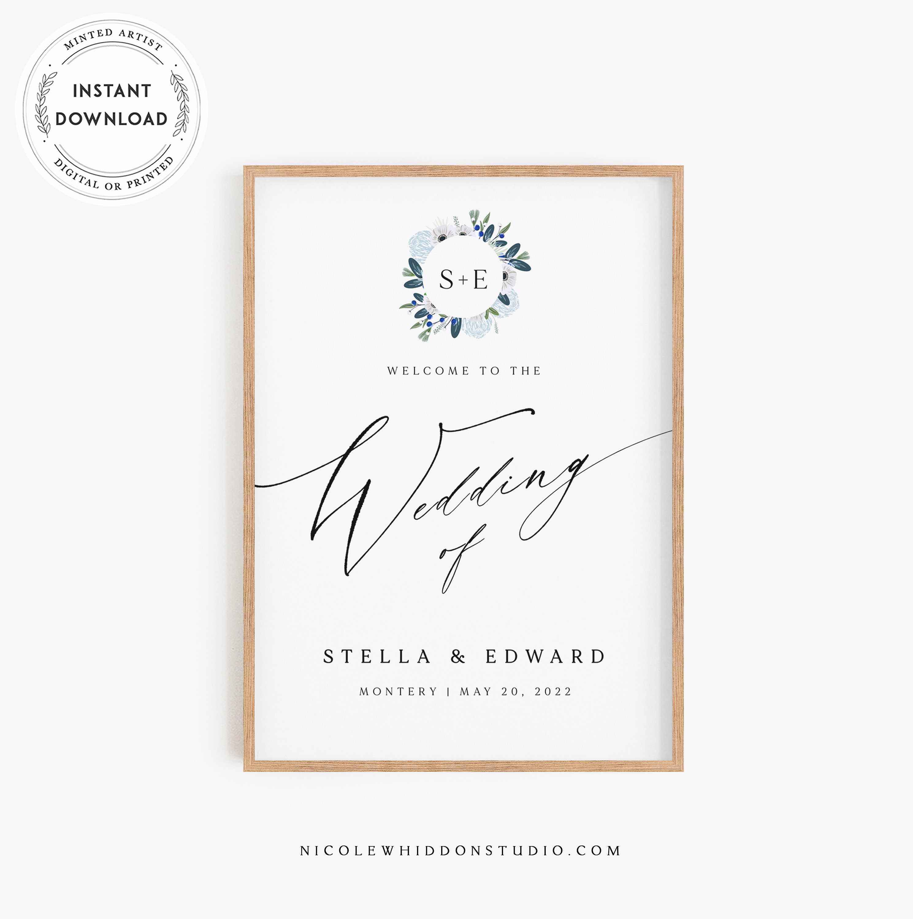 Dusty Blue and Green Welcome Sign Download Rustic Garden - Etsy