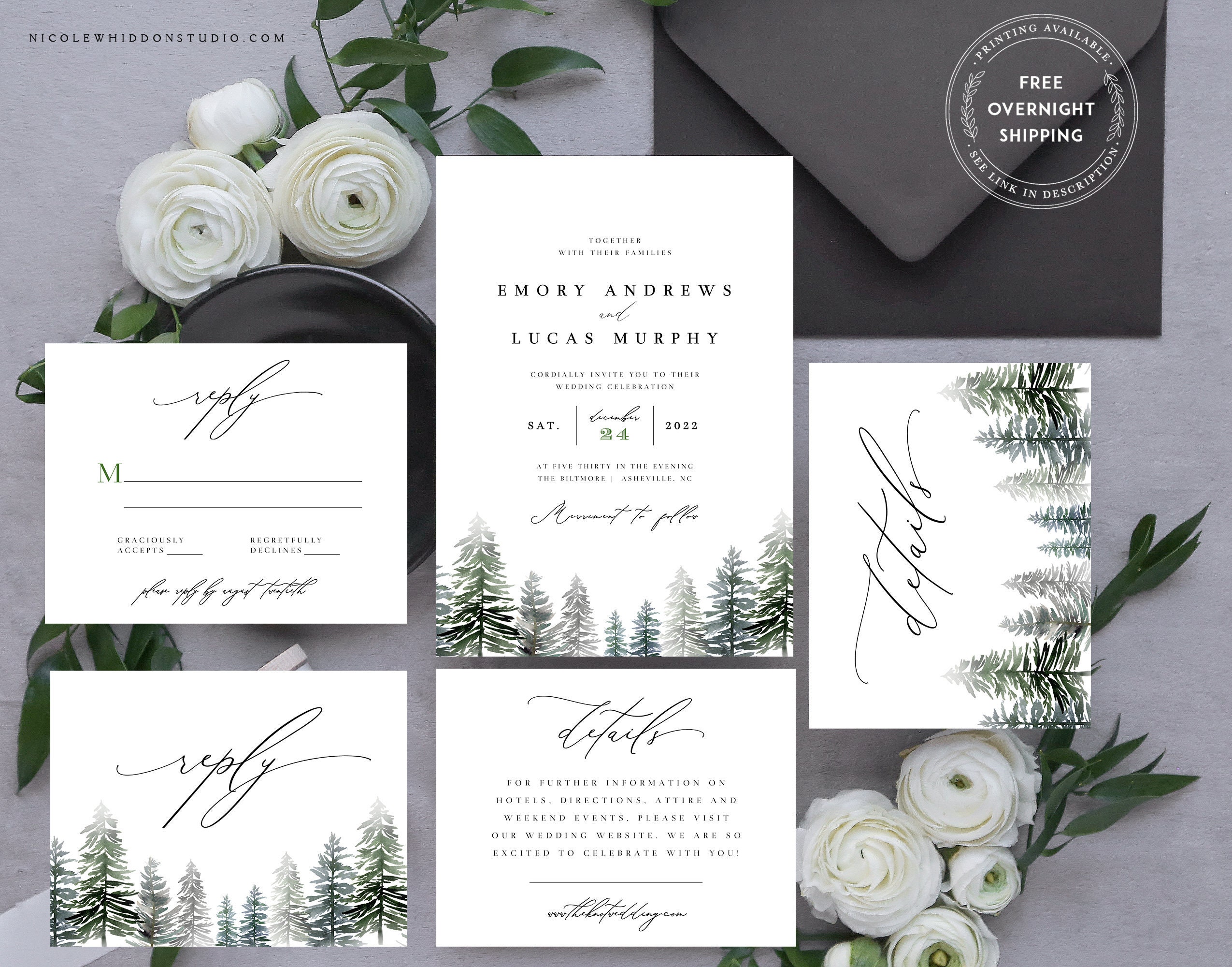Printable Wedding Invitation Suite Details RSVP PDF Instant Download 