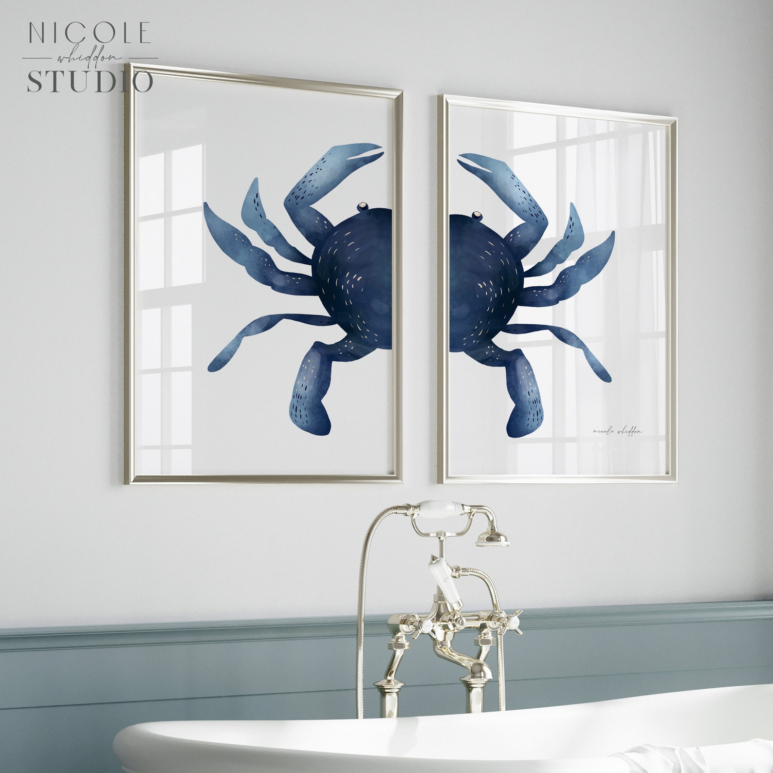 Nautical Blue Beach Art Beach Home Decor Blue Crab | Etsy