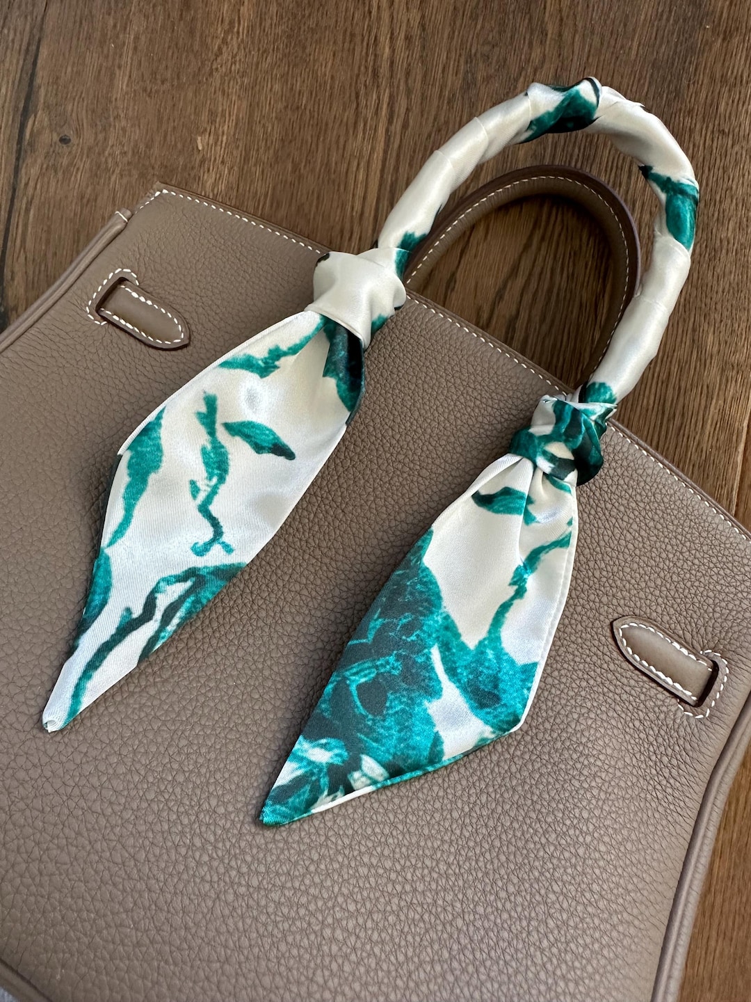 Dark Green/teal Toile Chinoiserie Floral Skinny Scarf / Handle Wrap ...