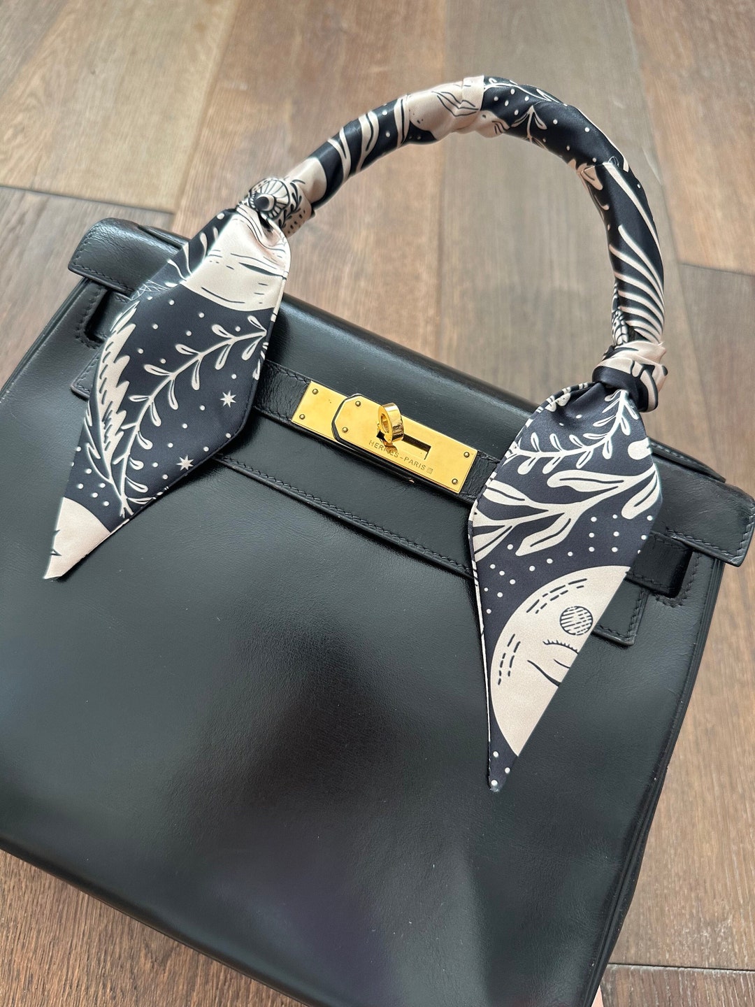 Whimsigoth Night Black & Beige Goth Handbag Skinny Scarf / Handle Wrap / Skinny Hair Scarf ...