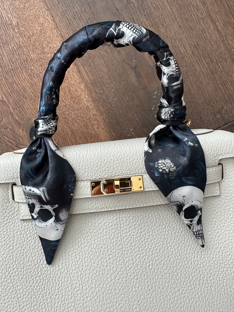 Dark Blue Rose Floral Skulls Goth Emo Handbag Skinny Scarf / Handle ...
