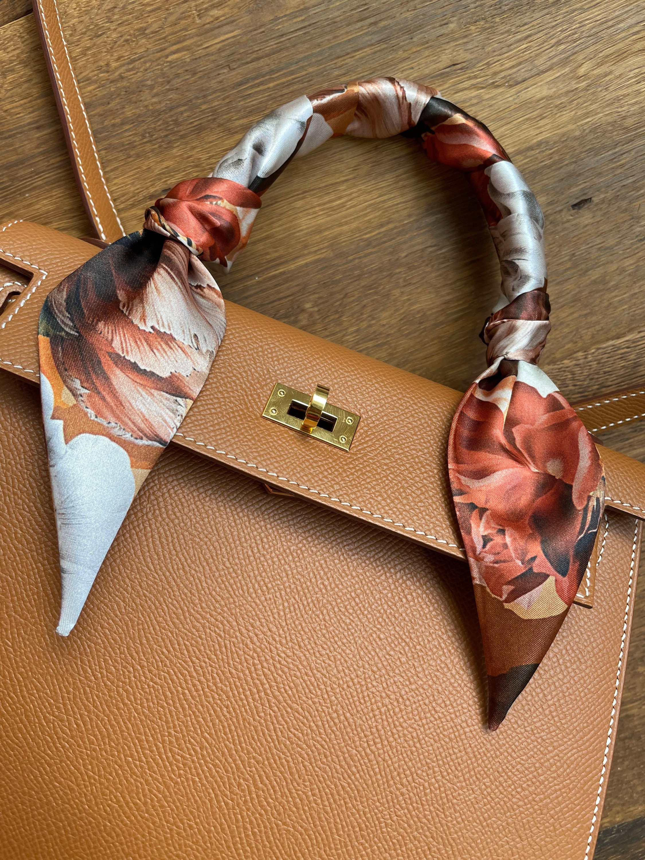 Gold Autumn Florals Handbag Skinny Scarf / Handle Wrap / Skinny Hair ...
