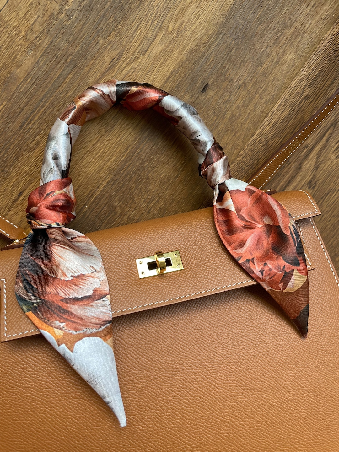 Gold Autumn Florals Handbag Skinny Scarf / Handle Wrap / Skinny Hair ...
